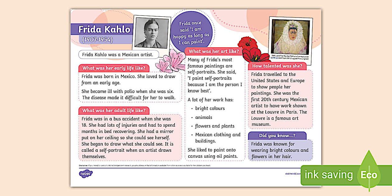 KS1 Frida Kahlo Artist Fact File (teacher made) - Twinkl