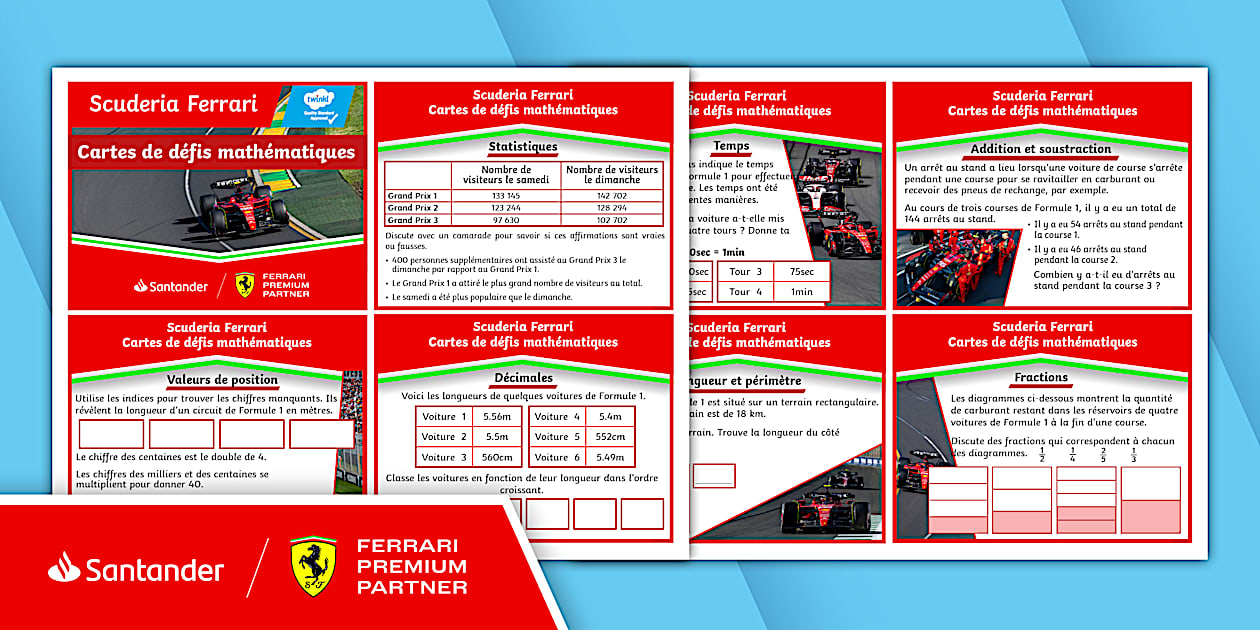 FREE! - Scuderia Ferrari F1: Math Challenge Cards French