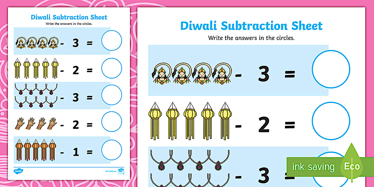Diwali Subtraction Worksheet (teacher made) - Twinkl