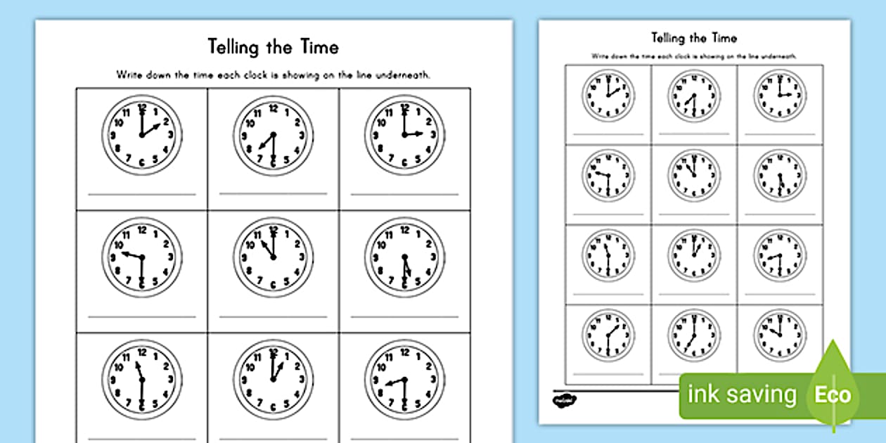 O'clock and Half Past Telling the Time Activity