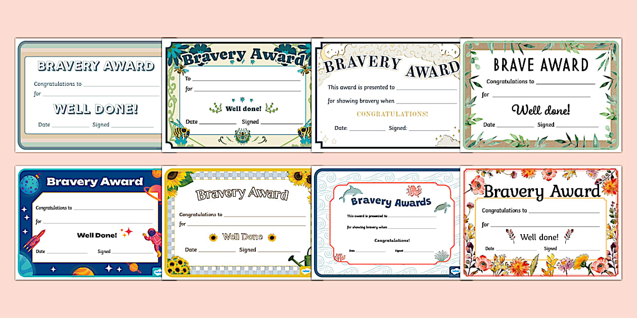 Bravery Award Certificate Pack