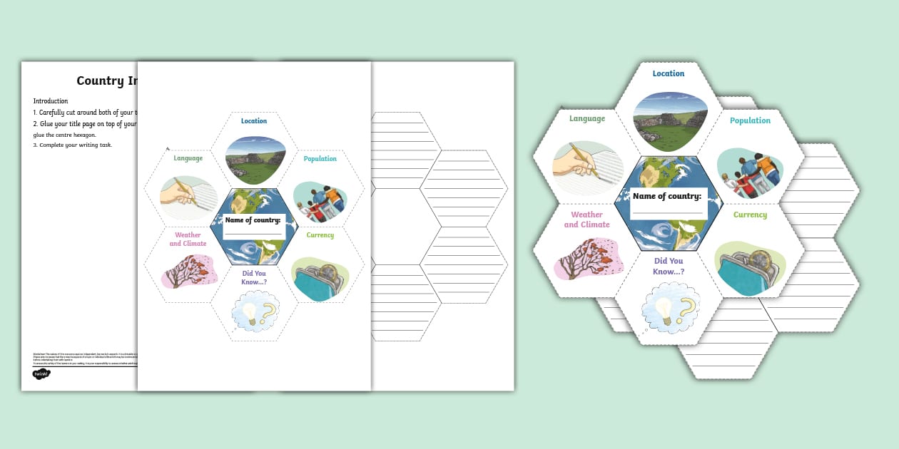 Country Hexagon Writing Template (Teacher-Made) - Twinkl