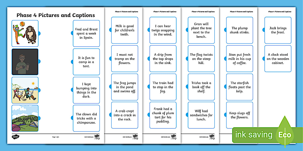 Editable Phase 4 Pictures and Captions Matching Worksheets