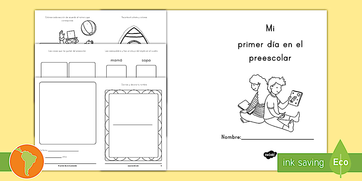 Cuadernillo: Mi primer día en el preescolar - Twinkl