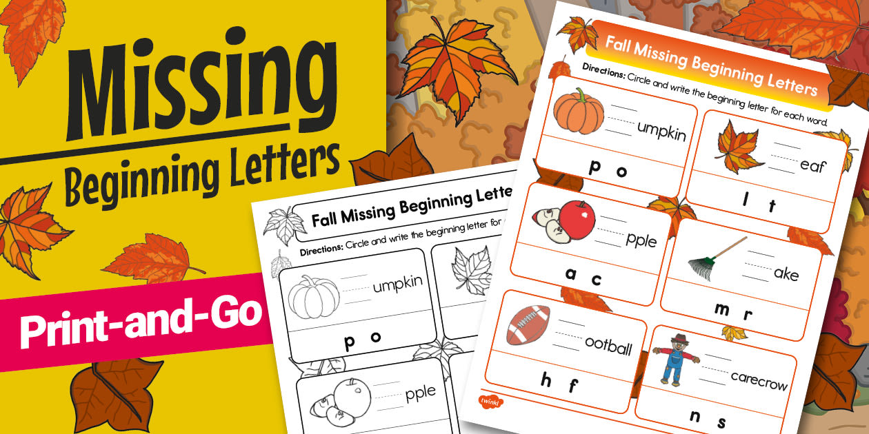 Early Childhood Fall Missing Beginning Letters Worksheet
