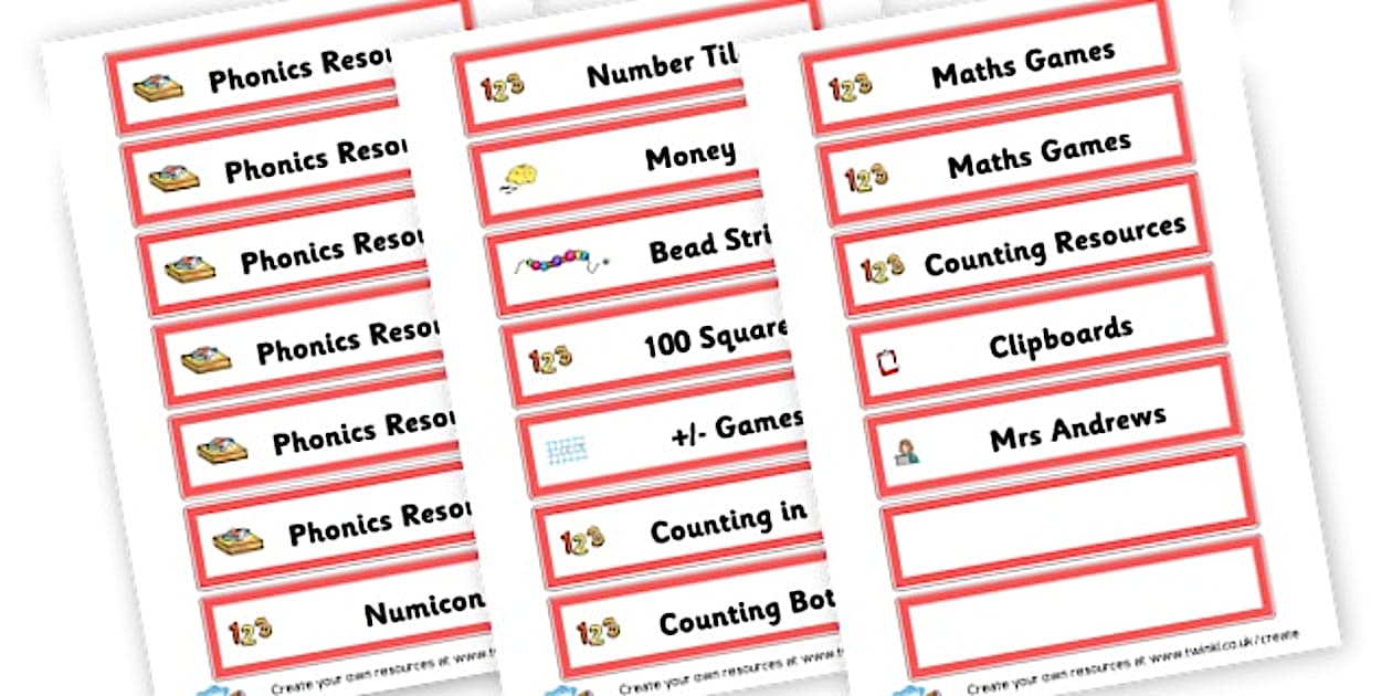 Literacy and Math Labels - Classroom Management - Twinkl