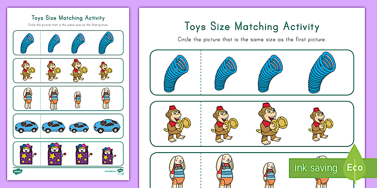 Toys Size Matching Worksheet / Worksheet (teacher made)