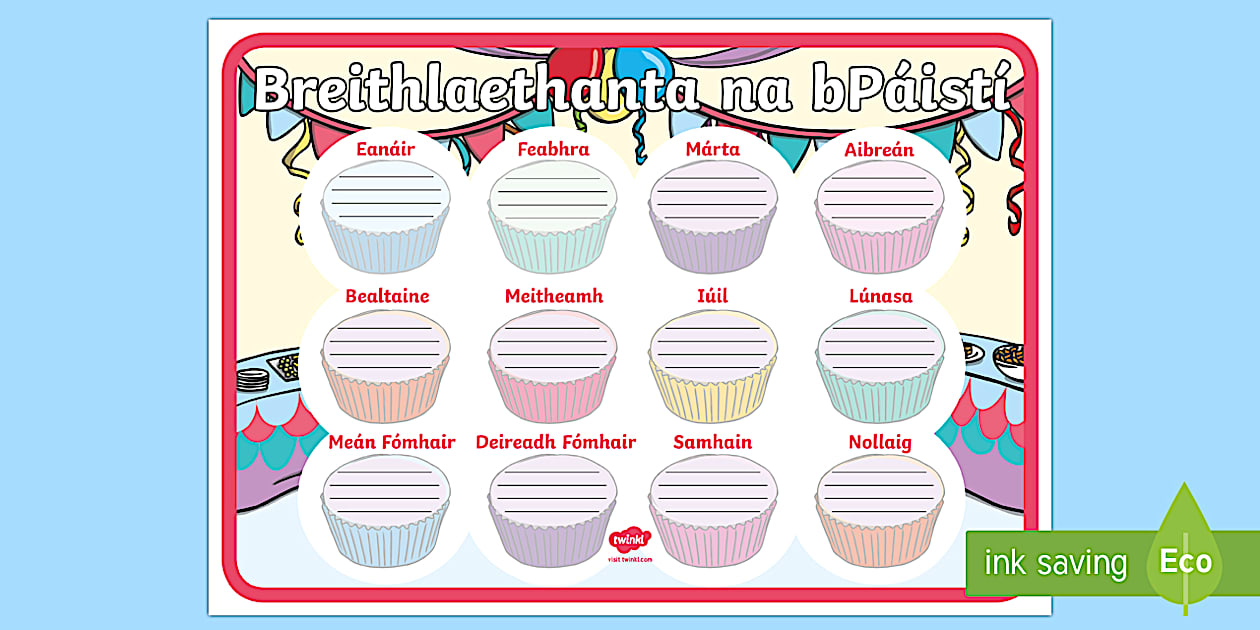 Our Class Birthdays Large Display Poster Gaeilge - Twinkl