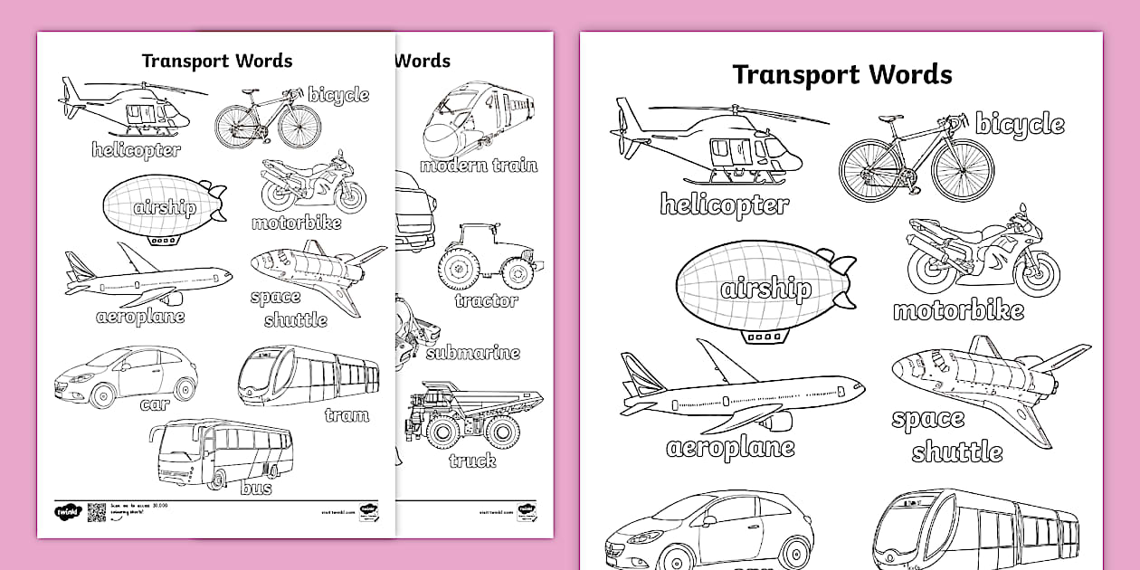 Cursive Transport Words Colouring Sheet (teacher made)
