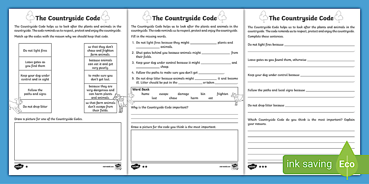 The Countryside Code Rule Worksheets | Primary Resource
