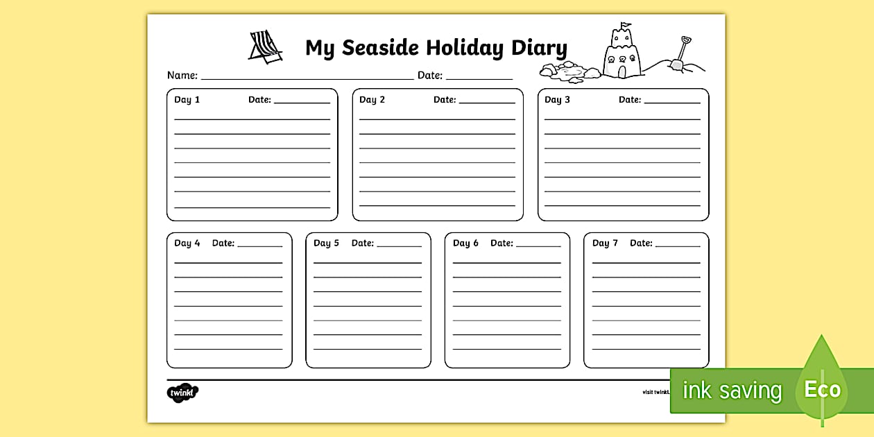 Editable My Seaside Holiday Diary Writing Frame - Twinkl