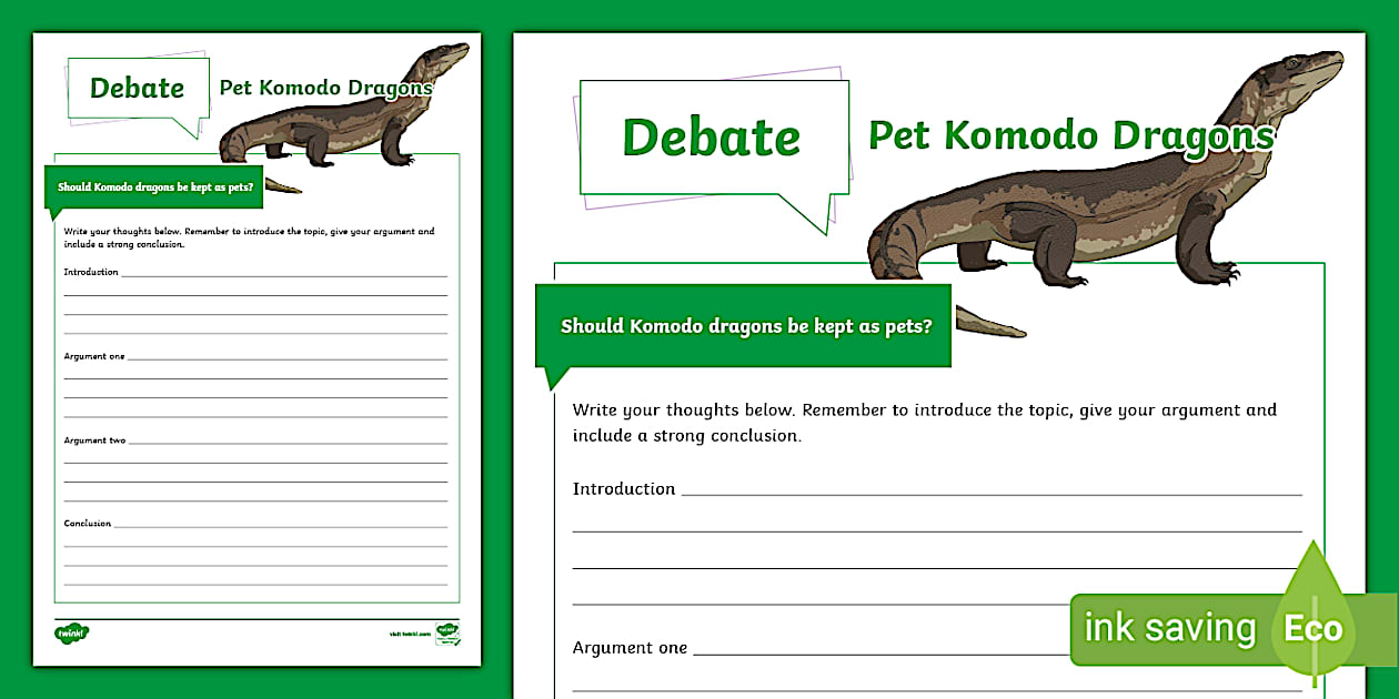 Komodo Dragons as Pets Debate Writing Frame (teacher made)