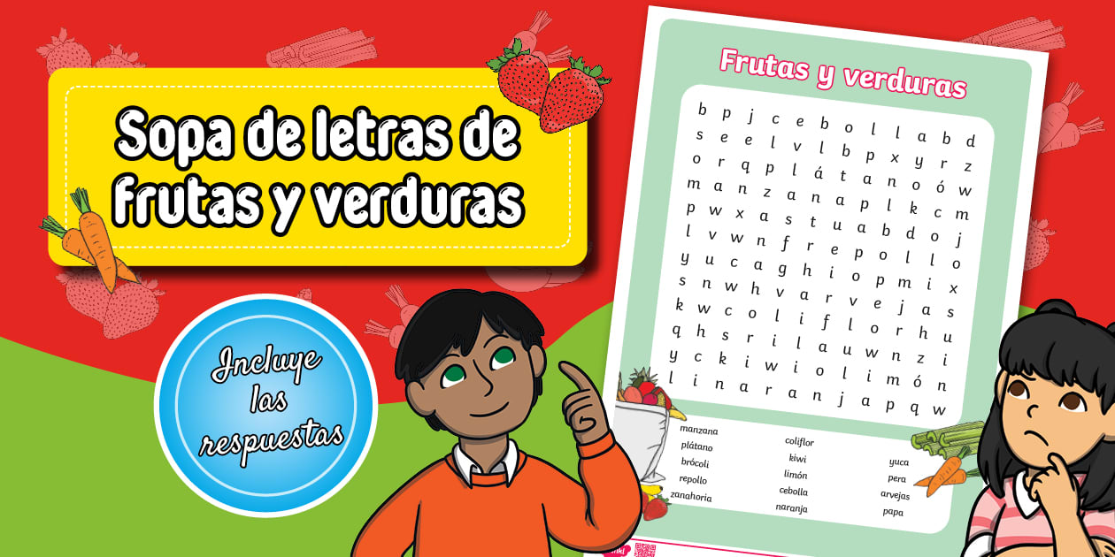 Sopa de letras de frutas y verduras - Twinkl