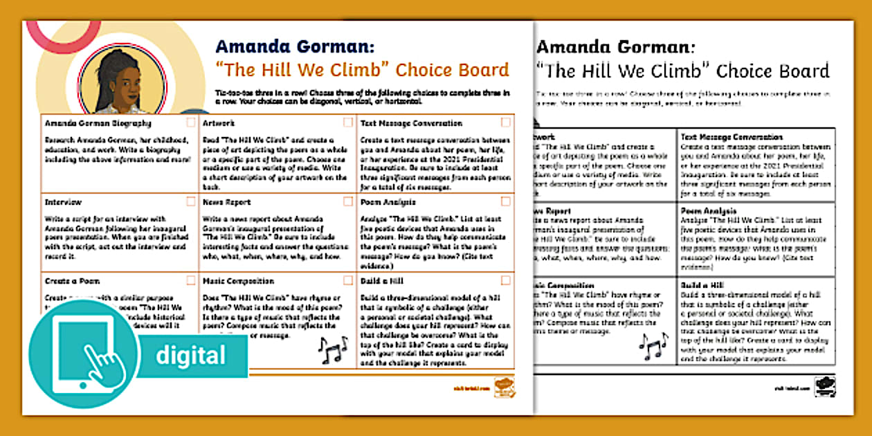 Amanda Gorman "The Hill We Climb" Choice Board