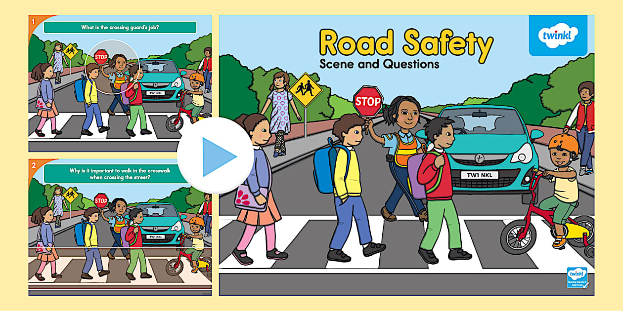 Road Safety Scene and Question PowerPoint for K-2nd Grade