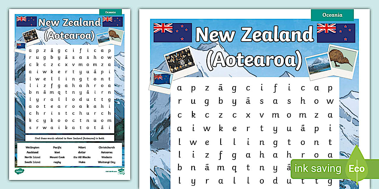 KS2 New Zealand (Aotearoa) Word Search (teacher made)