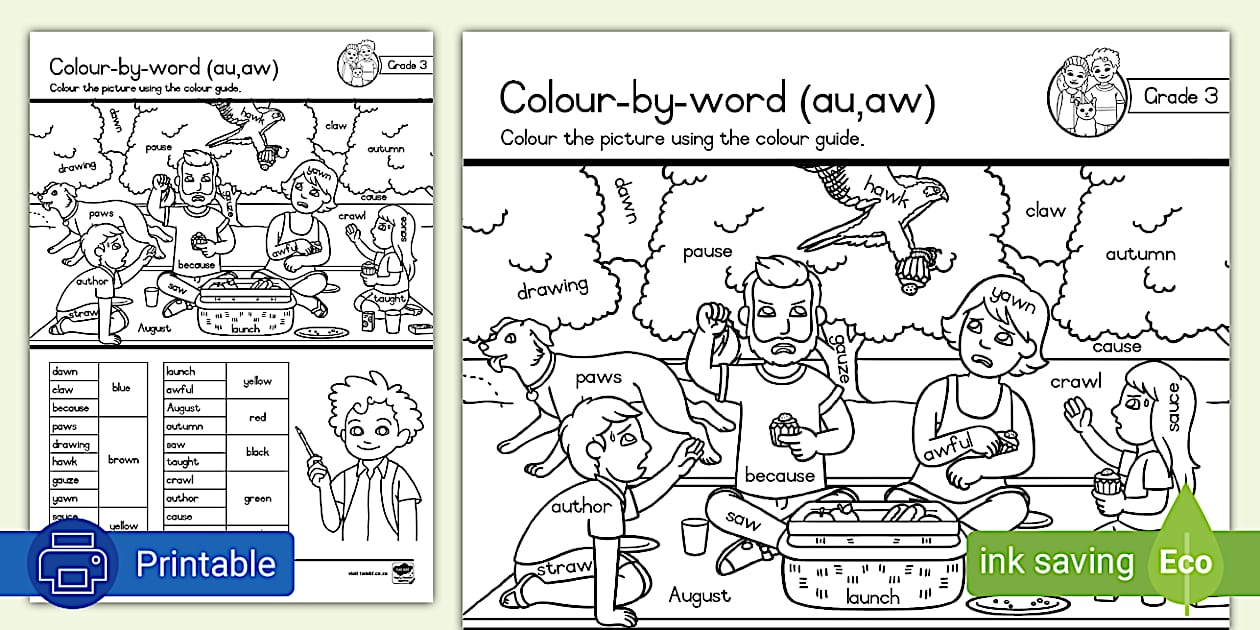 Grade 3 Phonics Colouring Page au,aw (teacher made) - Twinkl
