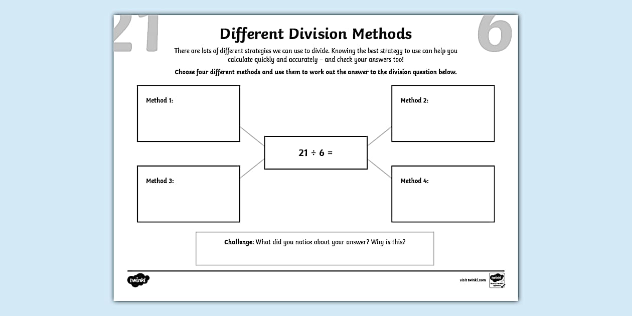 👉 21 Divided by 6 Division Methods Activity Sheet