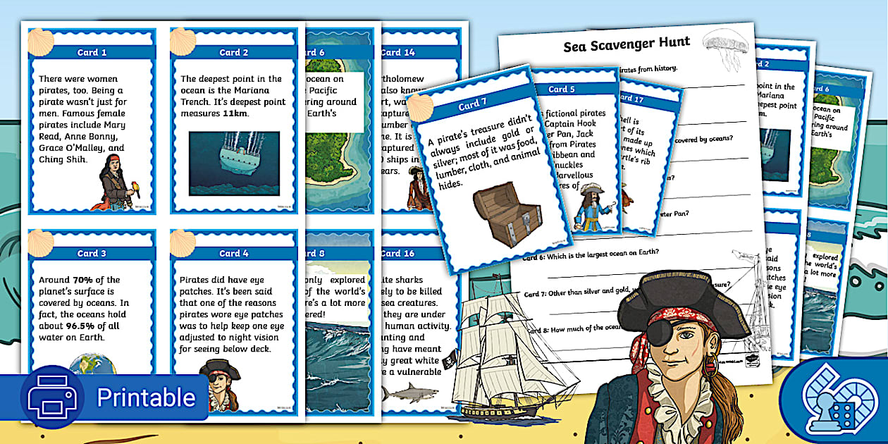 Beach Scavenger Hunt Game - Pirate Hunt - Summer Activities