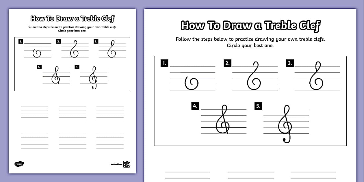 How To Draw a Treble Clef Worksheet - Twinkl