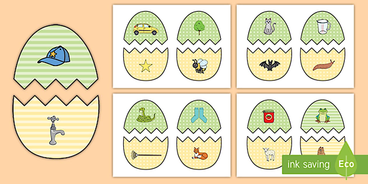 Easter Phonics Level 1 Aspect 4: Rhyming Egg Match - Twinkl
