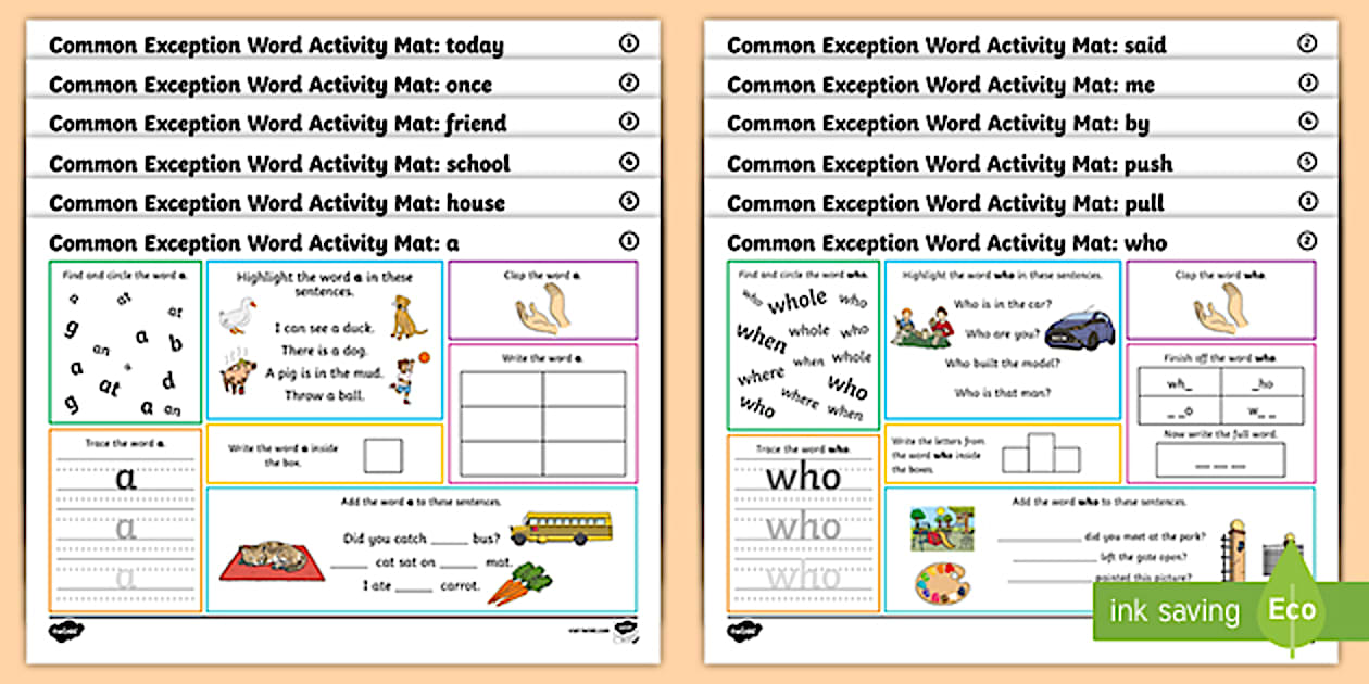 Editable Year 1 Common Exception Word Activity Mat Bumper Pack