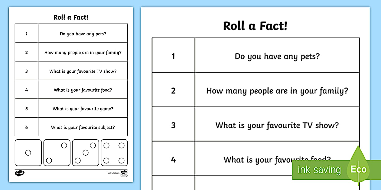 Roll a Fact Worksheet / Worksheet (teacher made) - Twinkl