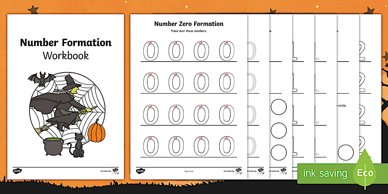 Halloween-Themed 0-9 Number Formation Workbook - Twinkl