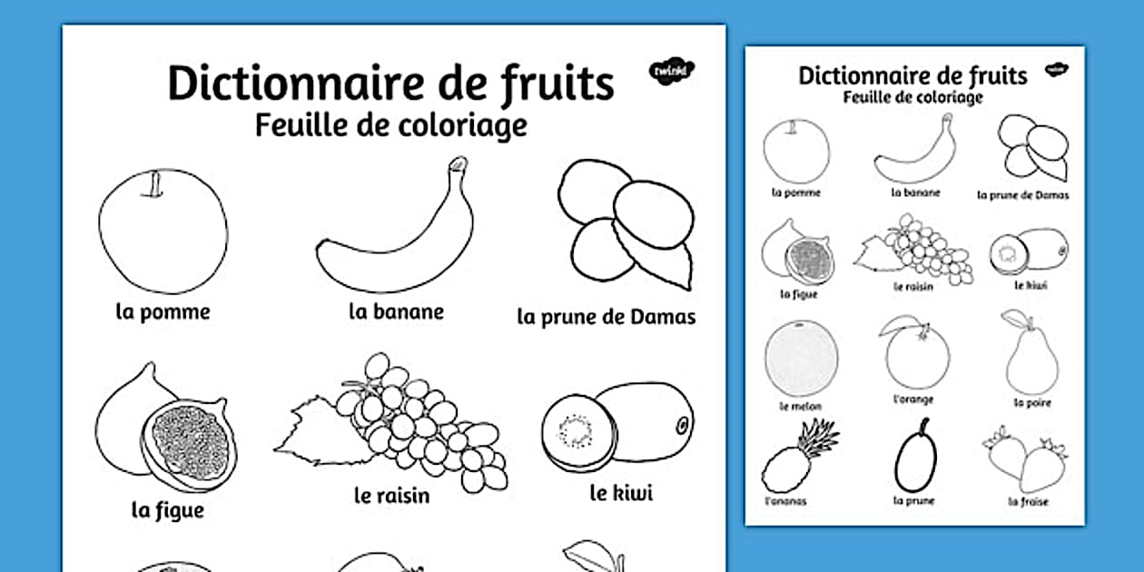 Dictionnaire de fruits Feuille de coloriage French - Twinkl