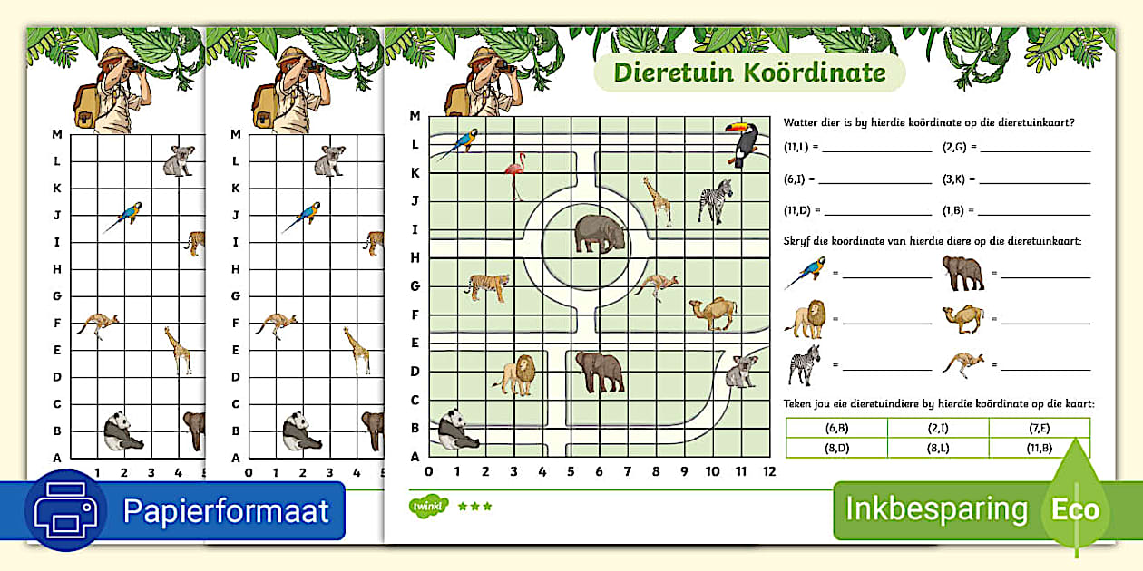 Dieretuin Koördinate - Aktiwiteitsbladsye (Teacher-Made)