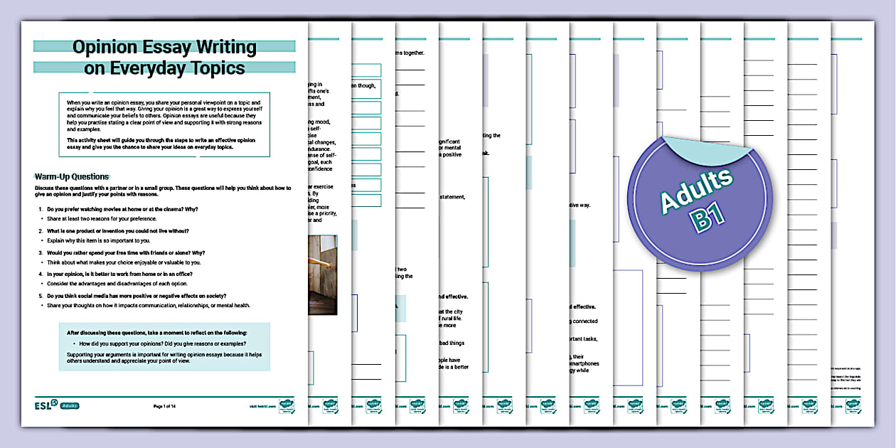ESL Opinion Essay on Everyday Topics [Adults, B1] - Twinkl