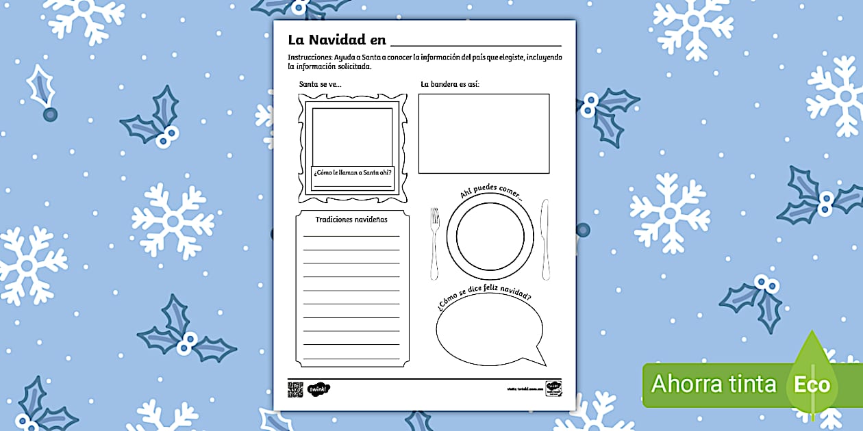 Actividad de escritura: La vuelta al mundo de Santa - Twinkl