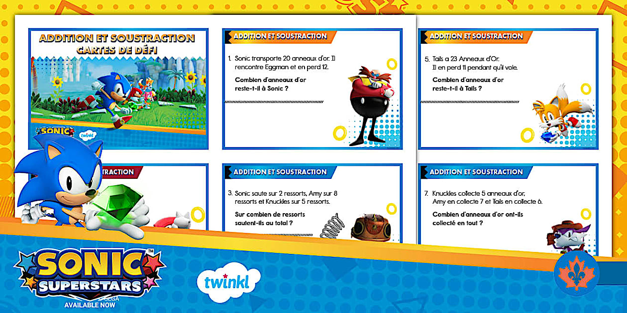 FREE! - Sonic: Addition and Subtraction Challenge Cards [Ages 5-7] French