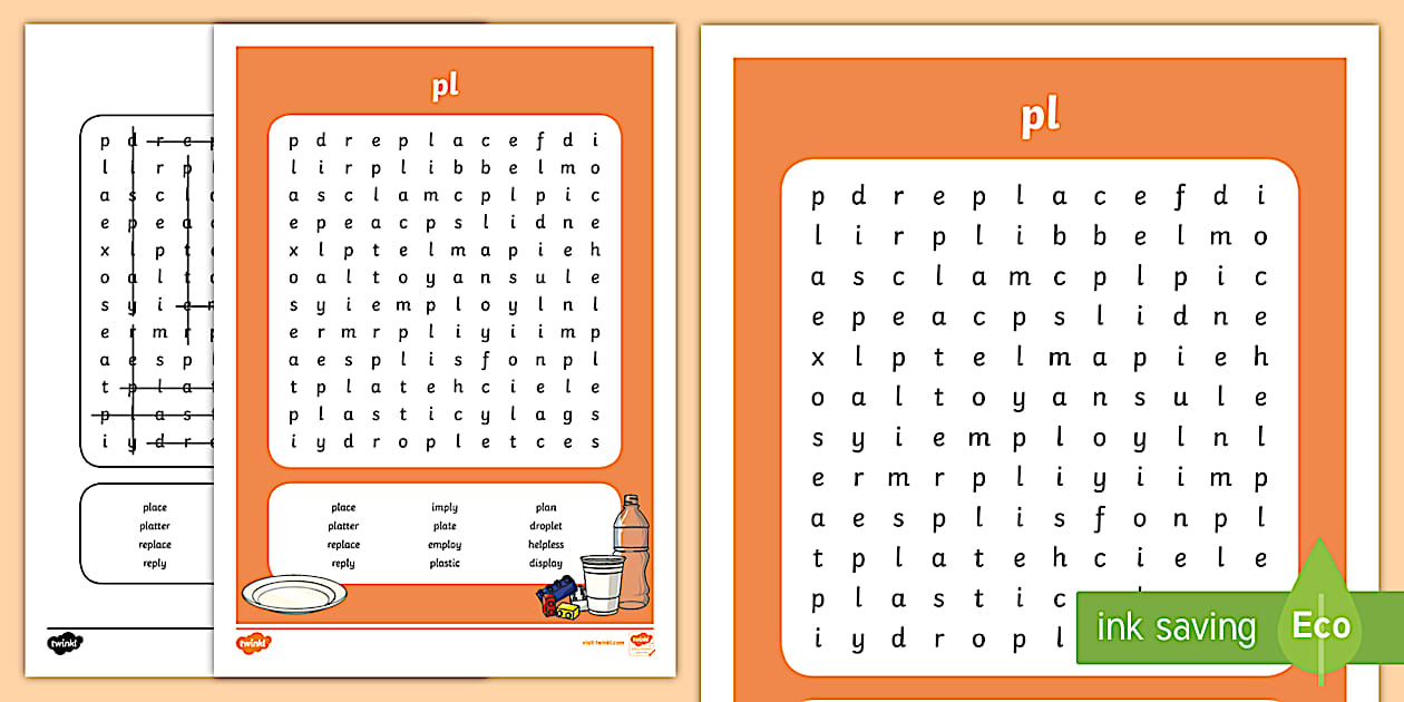 NSW 'pl' Consonant Blend Differentiated Word Search - Twinkl