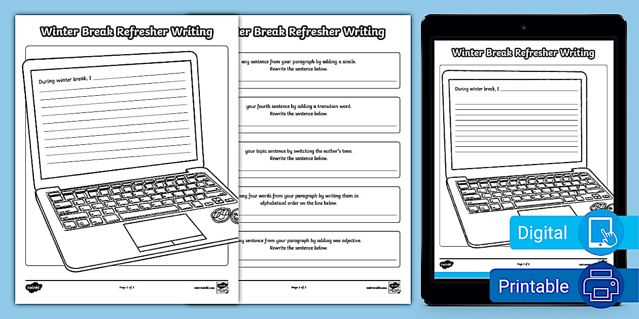 Eighth Grade After Winter Break Refresher Writing Worksheets