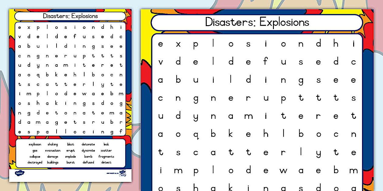 Disasters - Explosions - Wordsearch (teacher made) - Twinkl