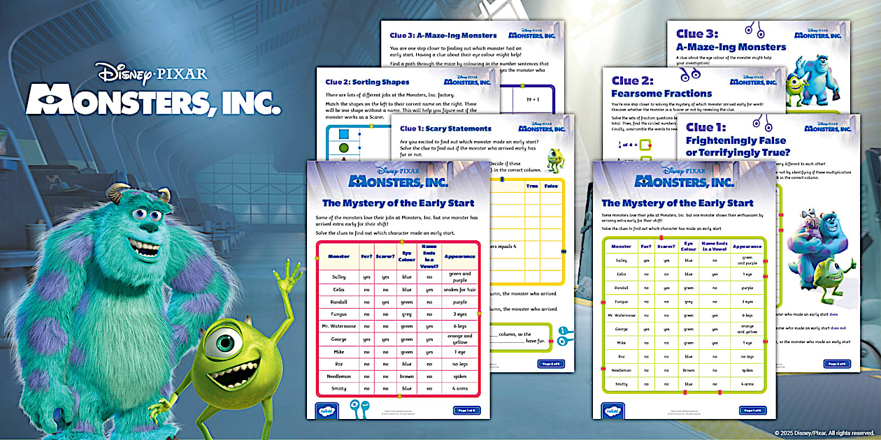 👉 Monsters, Inc.: Monster Maths Mystery Activity Pack