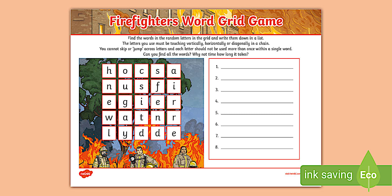 Firefighters Word Grid Game (teacher made) - Twinkl