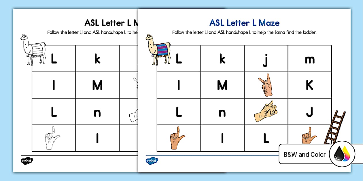 ASL Letter L Maze Worksheet (teacher made) - Twinkl