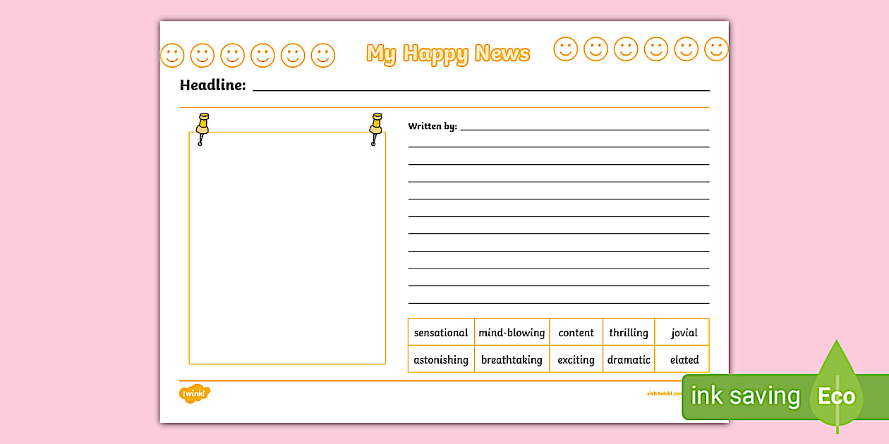 Happy News Recount Newspaper Template (teacher made)