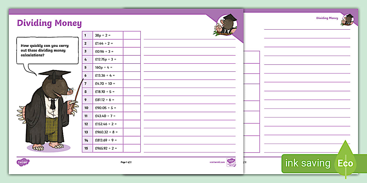 Dividing Money (teacher made) - Twinkl
