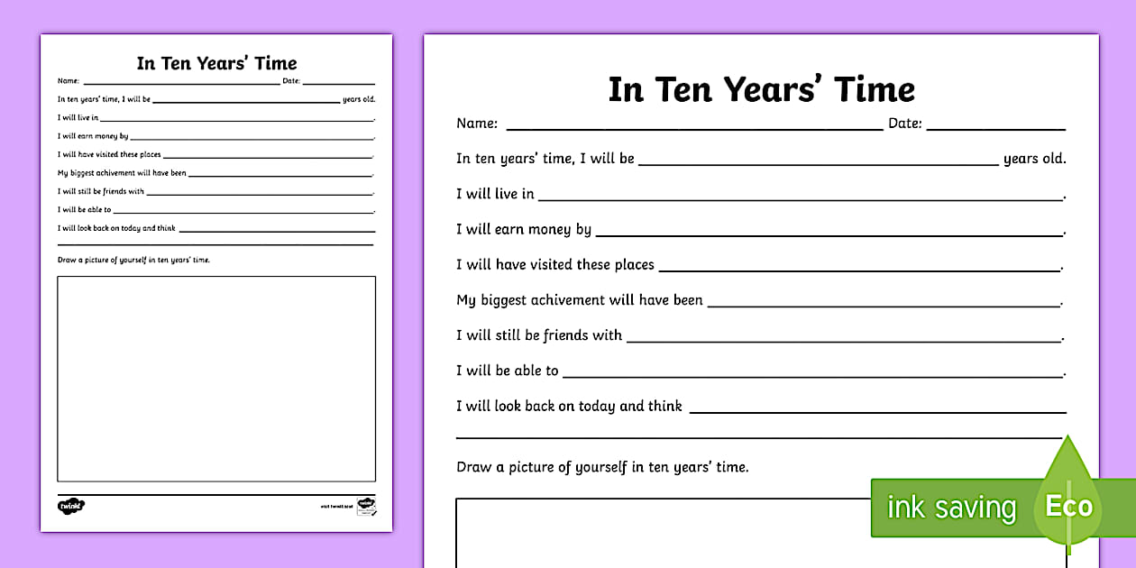 In Ten Years' Time Transition Worksheet - Twinkl