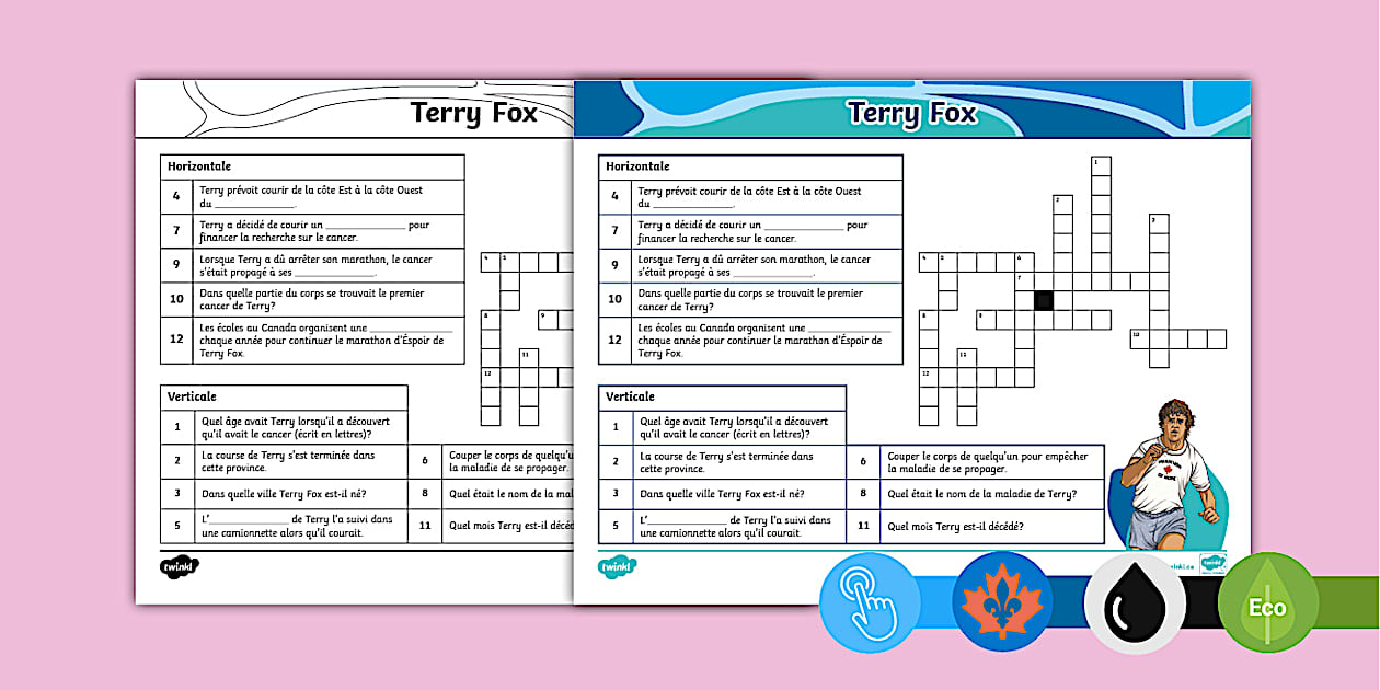 Terry Fox Crossword Puzzle French (teacher made) - Twinkl