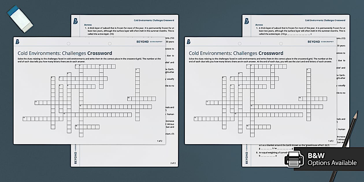 GCSE KS4 AQA Cold Environments Challenges Crossword - Twinkl