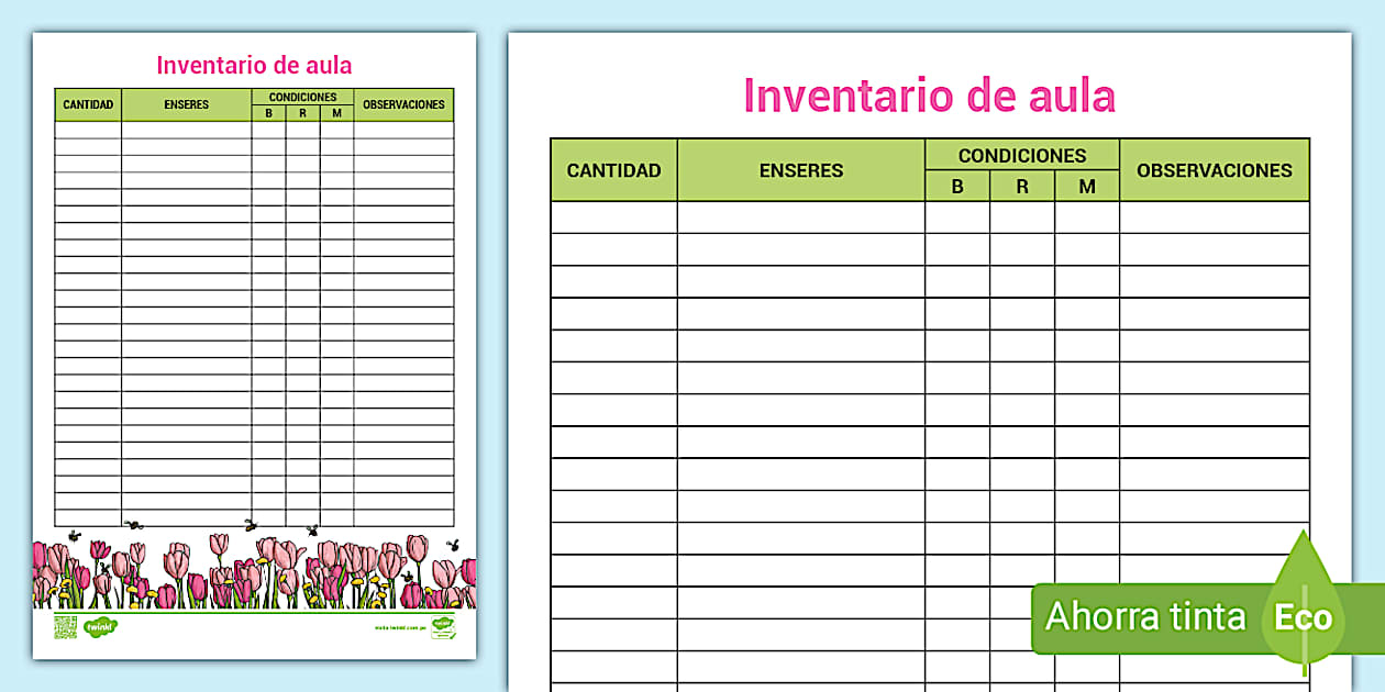 Modelo de inventario de aula - Twinkl Perú