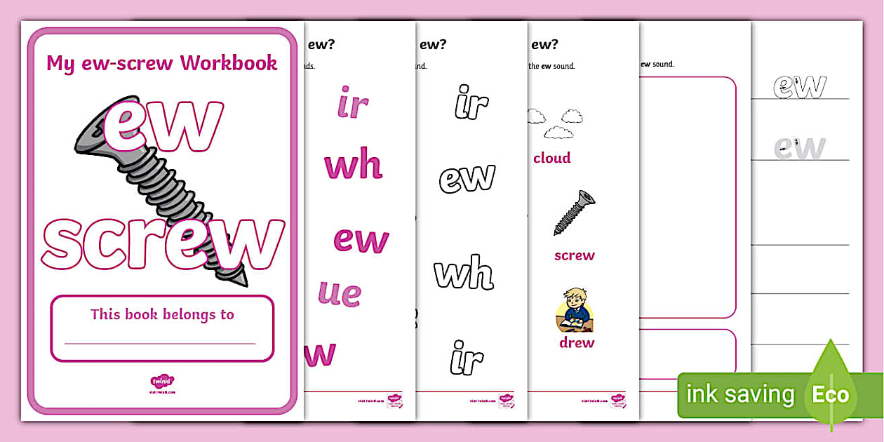 Cursive Phase 5 'ew', 'screw' Grapheme Workbook - Twinkl