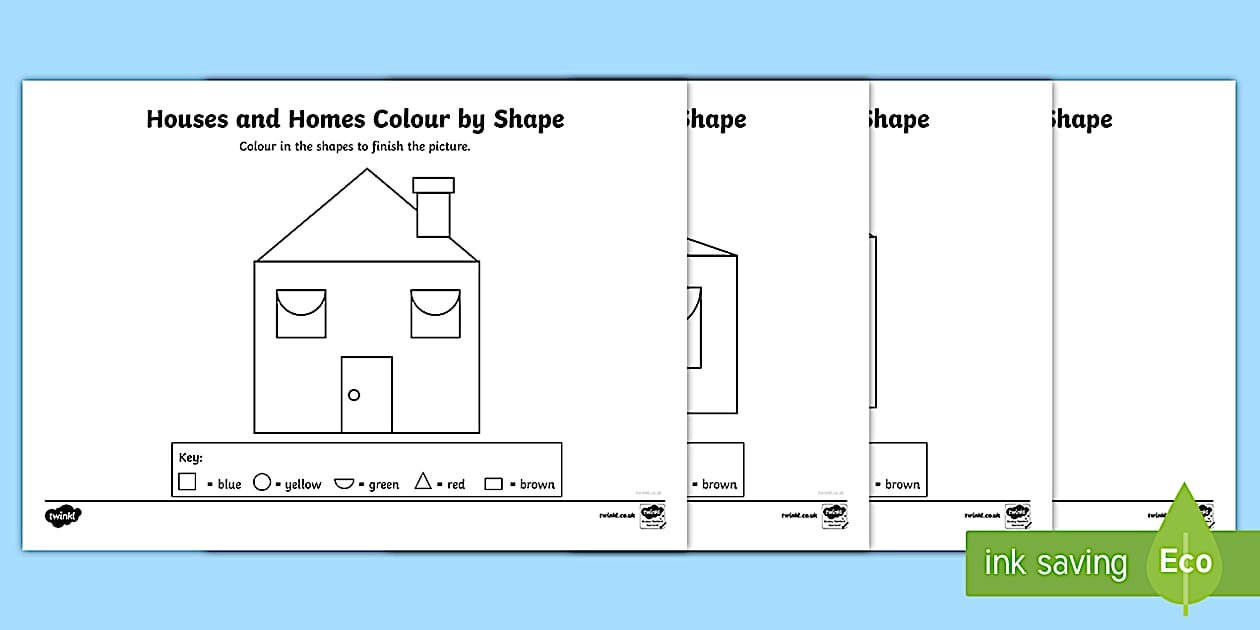 Houses and Homes Color by 2D Shape Worksheet / Worksheets