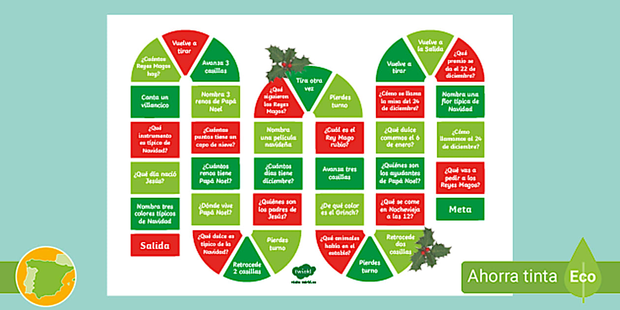 Editable Juego de mesa: Juego de la oca navideño - Twinkl