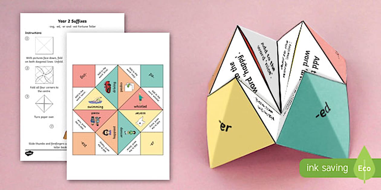 Year 2 Suffixes -ing, -ed, -er, -est Fortune Teller - Twinkl