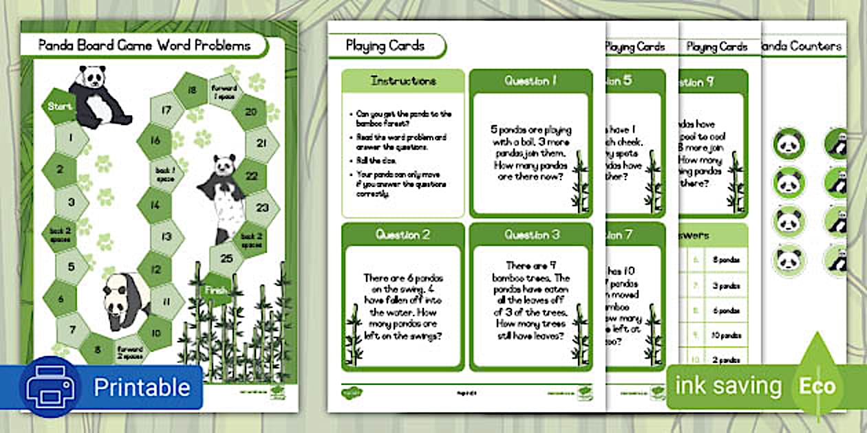 Grade R: Panda Game Word Problems to 10 (Lehrer gemacht)